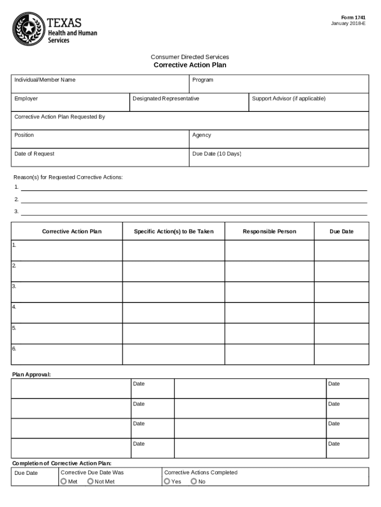 Fillable Online Corrective Action Plan. Form 1741 Fax Email Print - pdfFiller
