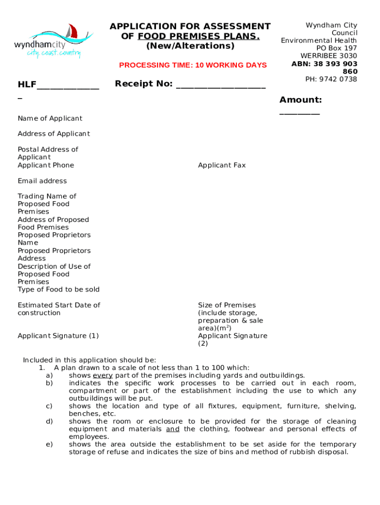 APPLICATION FOR ASSESSMENT OF FOOD Wyndham City Council PREMISES PLANS ...