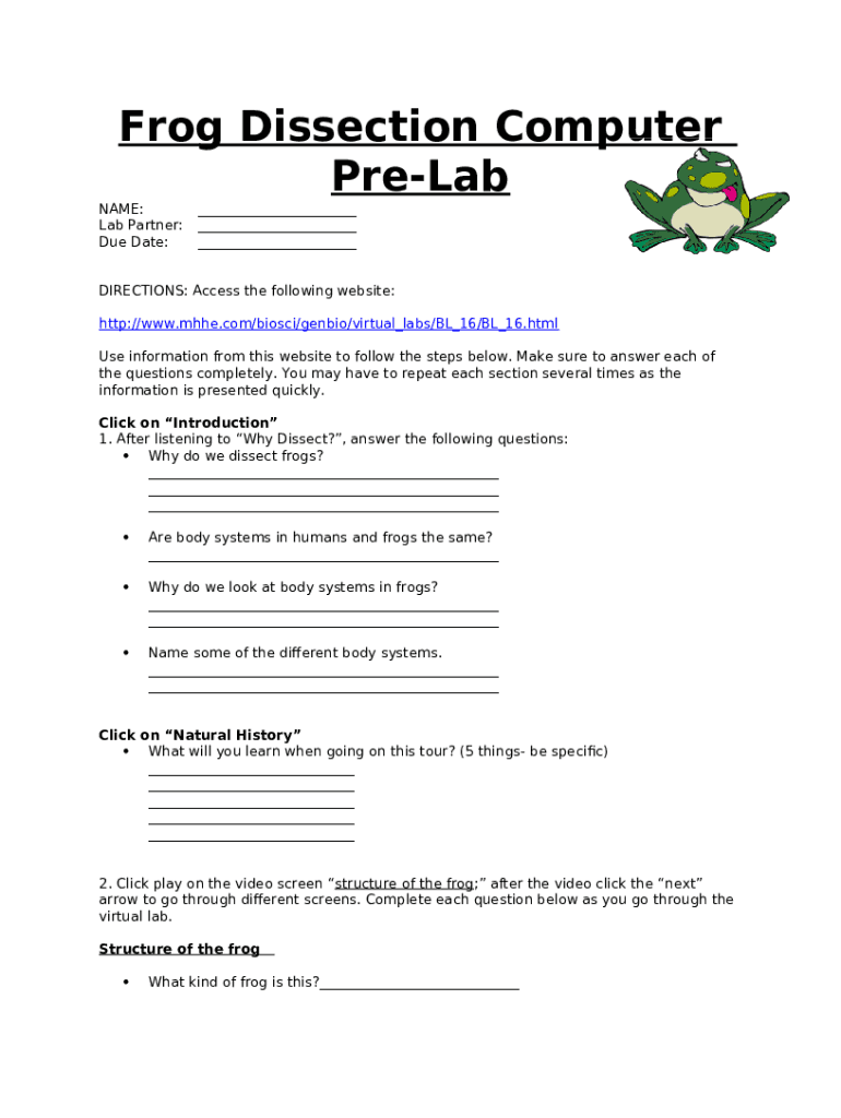 Frog Dissection Computer Pre-Lab - WELCOME TO MS. BOTTICELLI'S CLASS ...