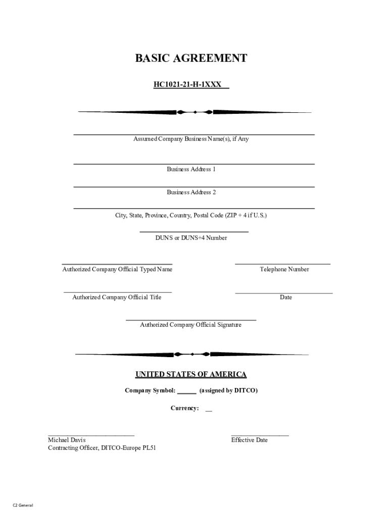 Fillable Online BASIC AGREEMENT - DISA Fax Email Print - pdfFiller