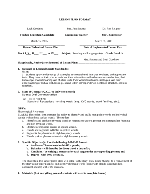 LESSON PLAN AT - University of West Georgia Doc Template | pdfFiller