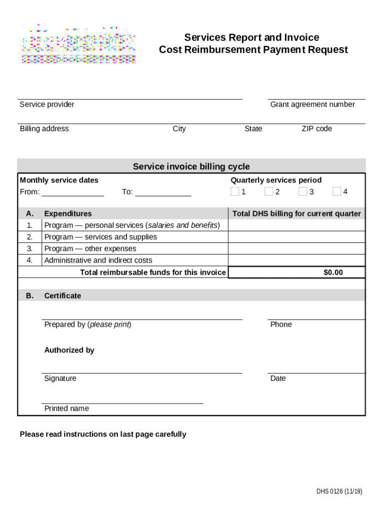 DHS 0126 Services Report and Invoice- Cost Reimbursement Payment ...
