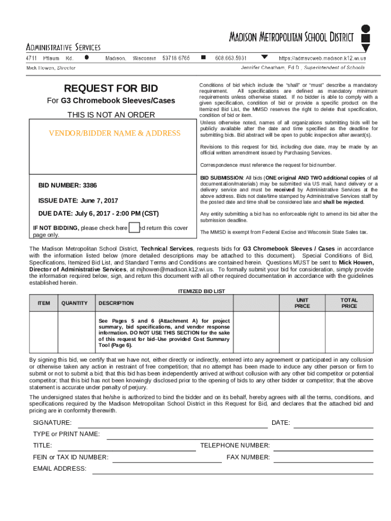 G3 Chromebook Sleeves (Updated). Request for Bid Doc Template | pdfFiller