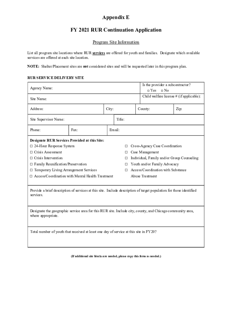 Fillable Online Appendix E FY 2021 RUR Continuation Application Fax Email Print - pdfFiller