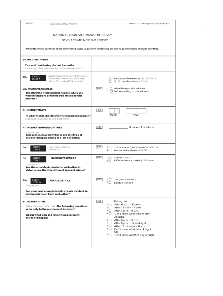Fillable Online National Crime Victimization Survey - NCVS-2 Crime ...