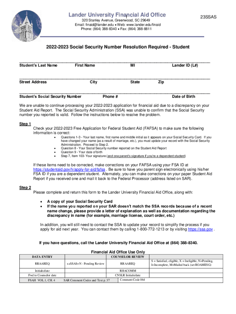 Fillable Online Fillable Online lander Lander University Financial Aid ...