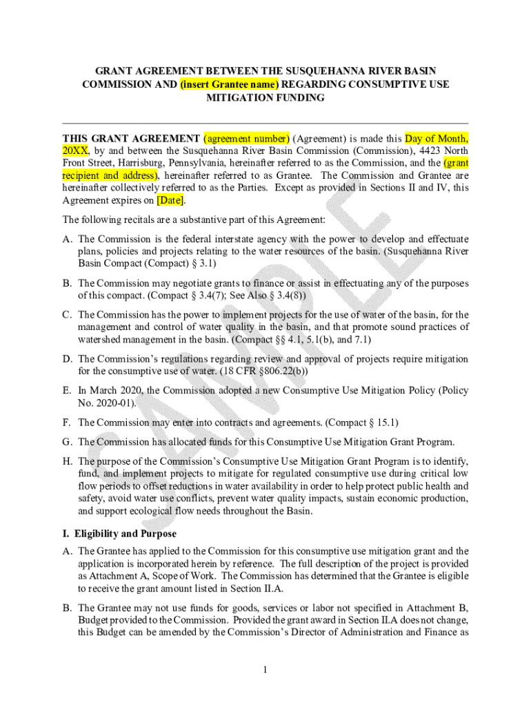 Fillable Online 2022 CU Mitigation Grant Agreement Template Sample Fax ...
