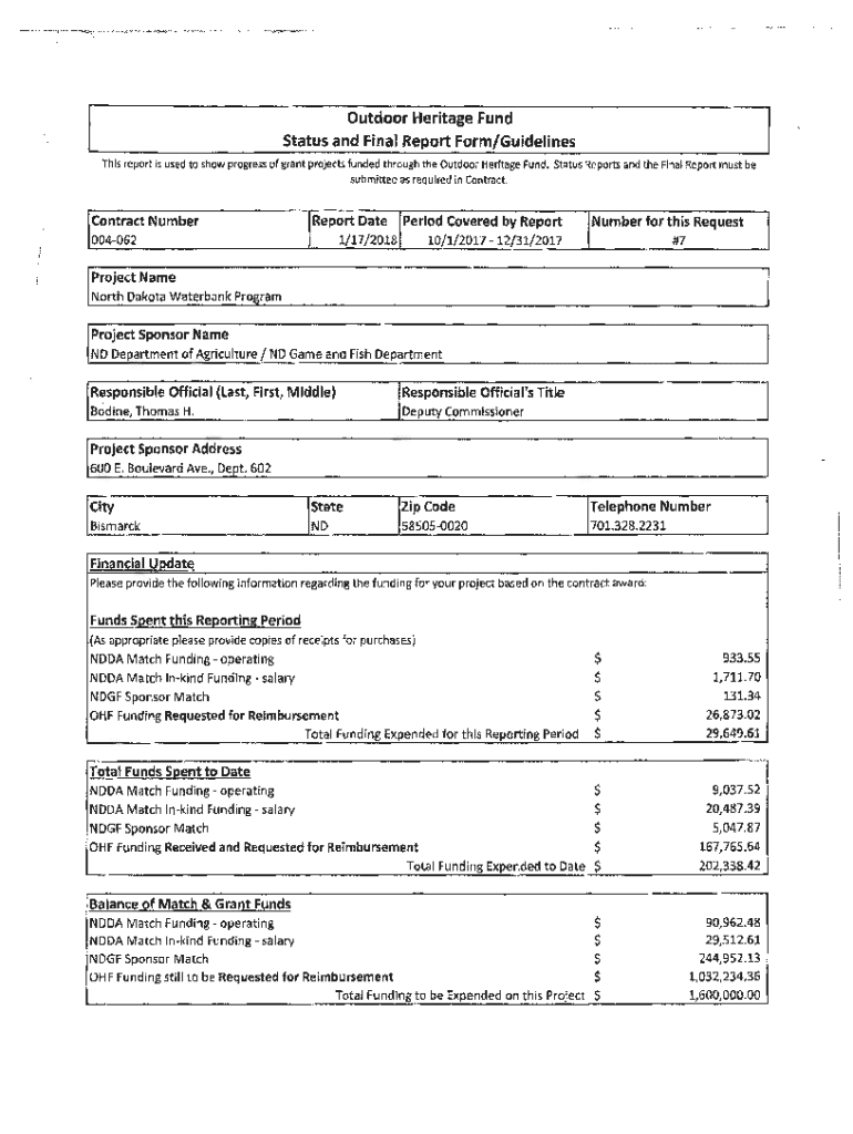 Fillable Online Status and Final Report Form/Guidelines Contract Number ...