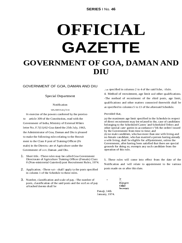 SERIES OFFICIAL GAZETTE - Goa Doc Template | pdfFiller