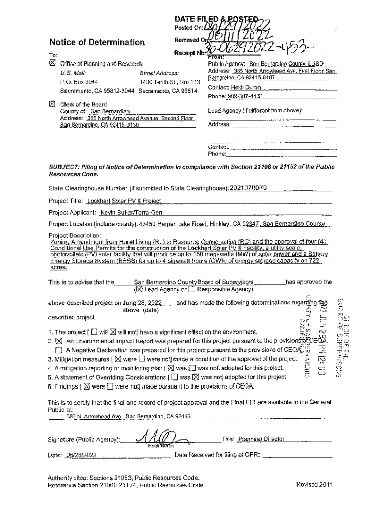 Fillable Online Notice of Determination - San Bernardino County ...