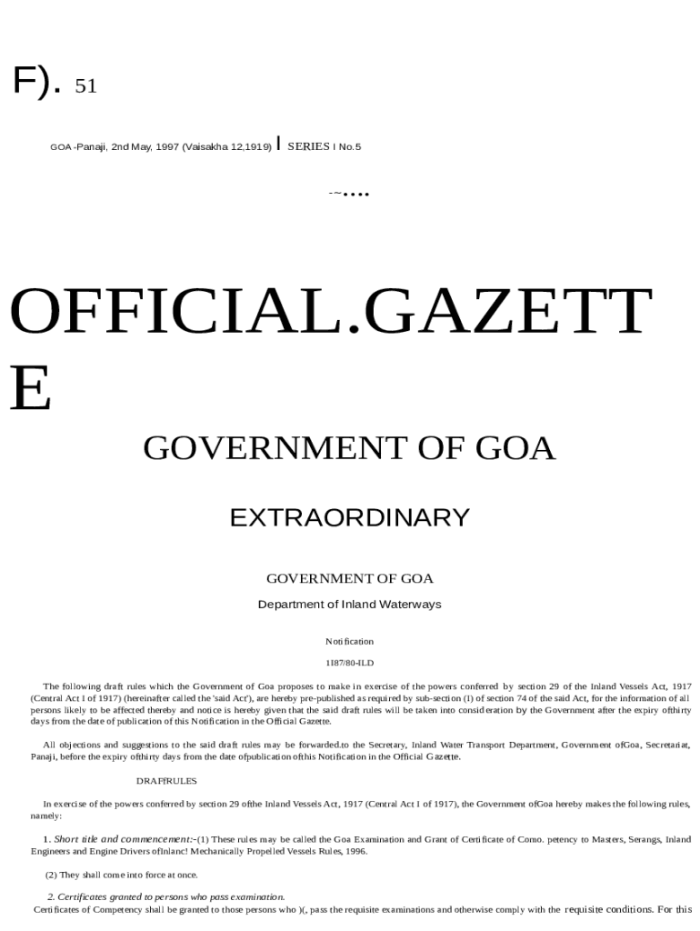goaprintingpress.gov.indownloads9798REGD.GOA-5 I II No.5 OFFICIAL. GAZETTE Doc Template | pdfFiller