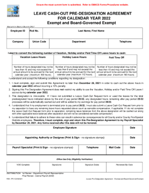 Fillable Online Leave Cash-Out Pre-Designation Agreement - Exempt and ...