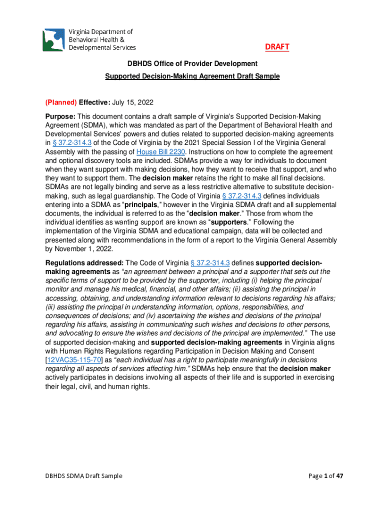 Fillable Online DBHDS SDMA Draft Sample Page 1 of 47 DBHDS Office of ...