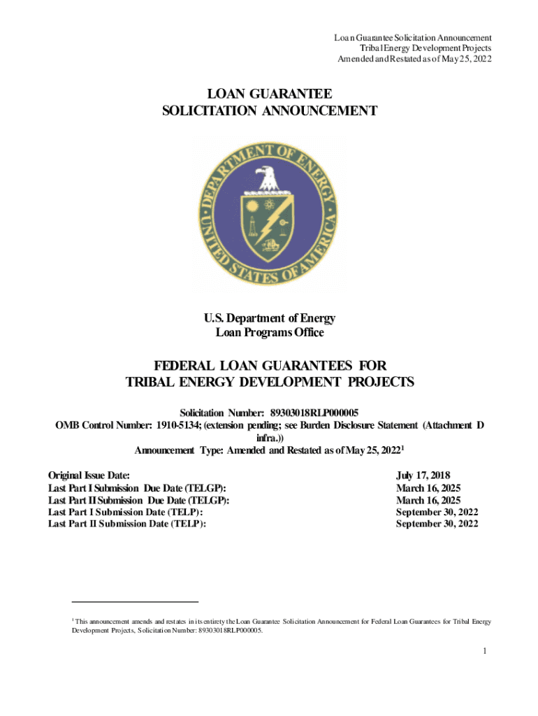 Fillable Online LOAN GUARANTEE SOLICITATION ANNOUNCEMENT FEDERAL ...