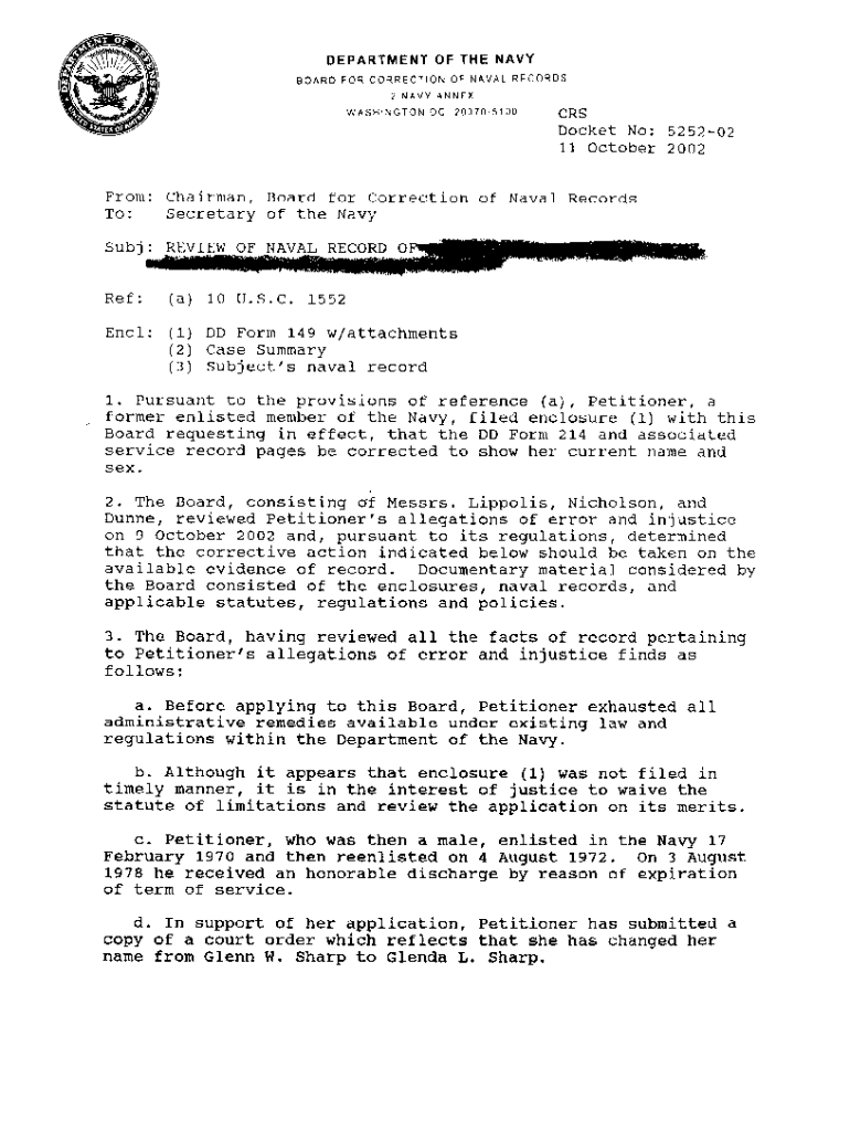 Fillable Online boards law af 5252-02 11 October 2002 Ref: (a) 10 U.S.C ...