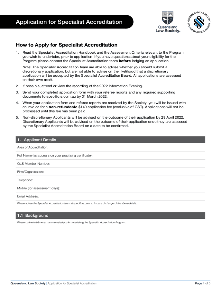 Fillable Online QLS Specialist Accreditation Application form Fax Email ...