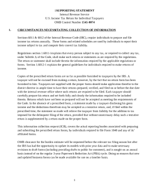 SUPPORTING STATEMENT Internal Revenue Service U.S. Income Tax Return ...