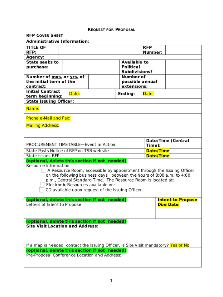 REQUEST FOR PROPOSAL RFP COVER SHEET Administrative Ination: TITLE ...