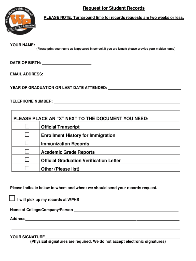 Fillable Online Student Records Request - Dysart Fax Email Print - pdfFiller