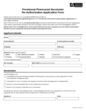 Fillable Online Provisional Pharmacist Vaccinator Re-Authorisation Application Form Fax Email ...