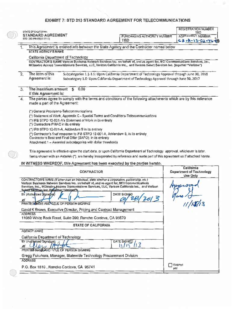 Fillable Online Exhibit 7: STD 213 Standard Agreement For ...