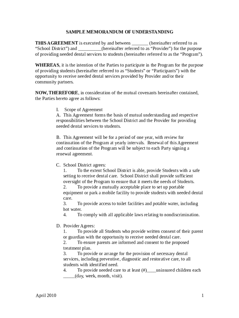 SAMPLE MEMORANDUM OF UNDERSTANDING THIS AGREEMENT WHEREAS NOW ...
