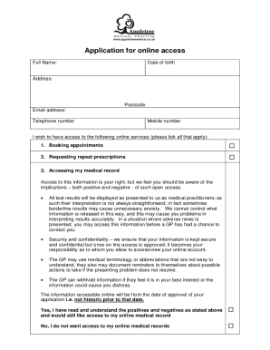 Fillable Online Application for Online Access - GP Web Solutions Fax Email Print - pdfFiller