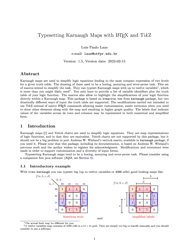 Fillable Online Typesetting Karnaugh Maps with LaTeX and TikZ. Karnaugh ...