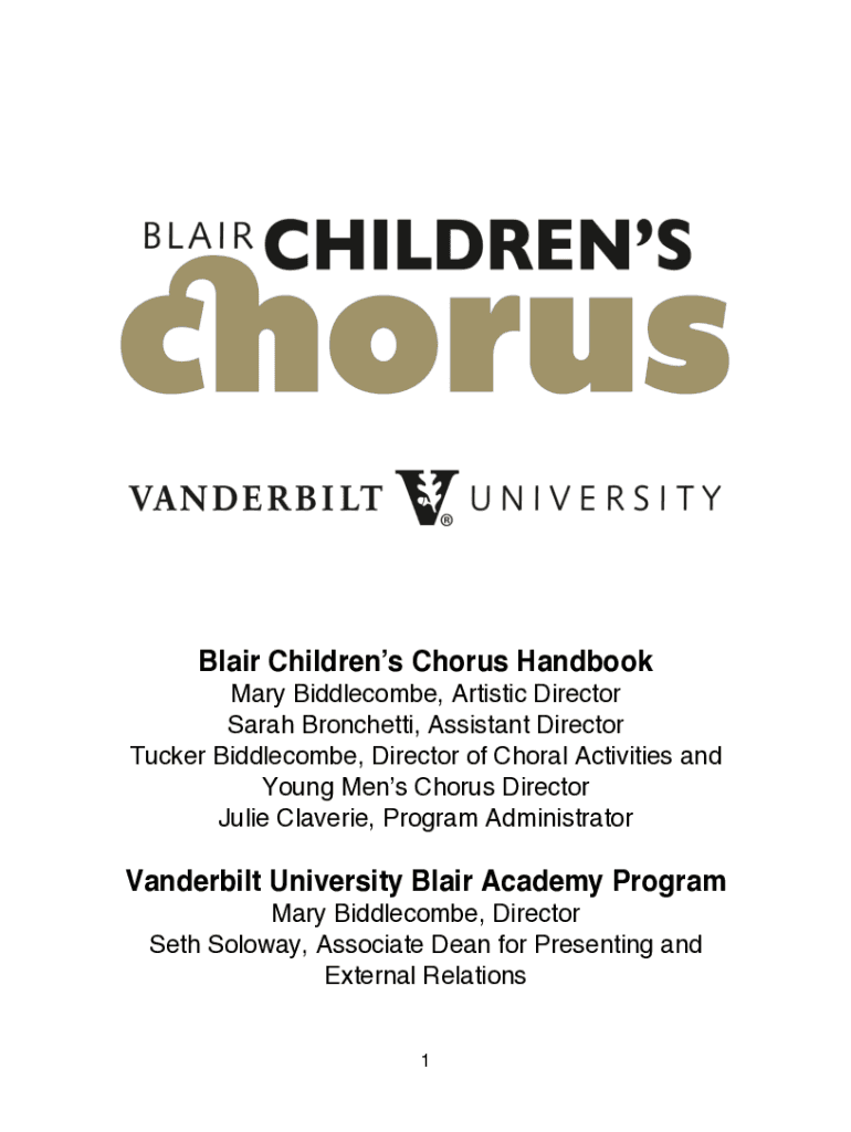 Fillable Online blair vanderbilt Blair Childrens Chorus Handbook Fax ...