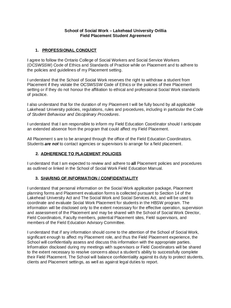 School of Social Work Lakehead University Thunder Bay Campus Field ...