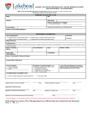 Lakehead University VP/VRS Doc Template | pdfFiller