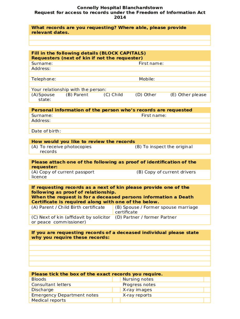 FOI Request . Freedom of Ination Request Connolly Hospital Blanchardstown Doc Template | pdfFiller