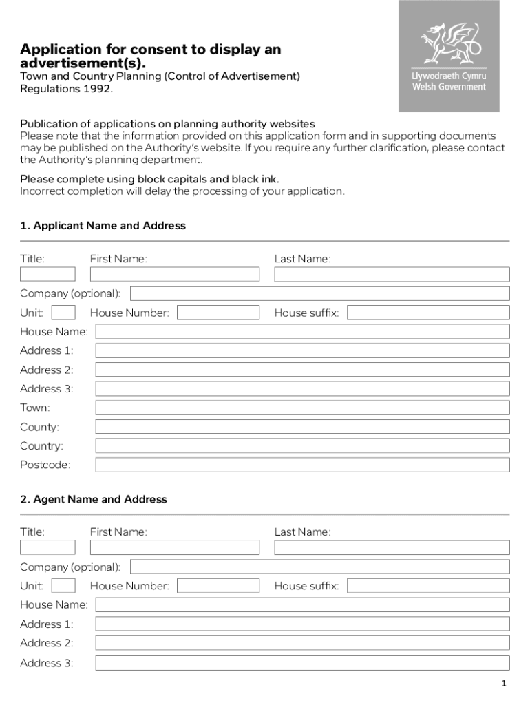 Fillable Online Application for consent to display an advertisement(s ...