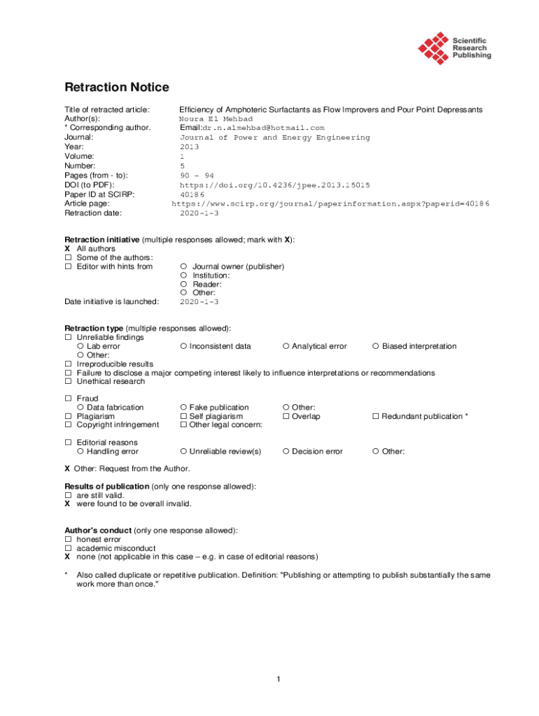 Fillable Online STANDARD RETRACTION FORM - Scientific Research ...