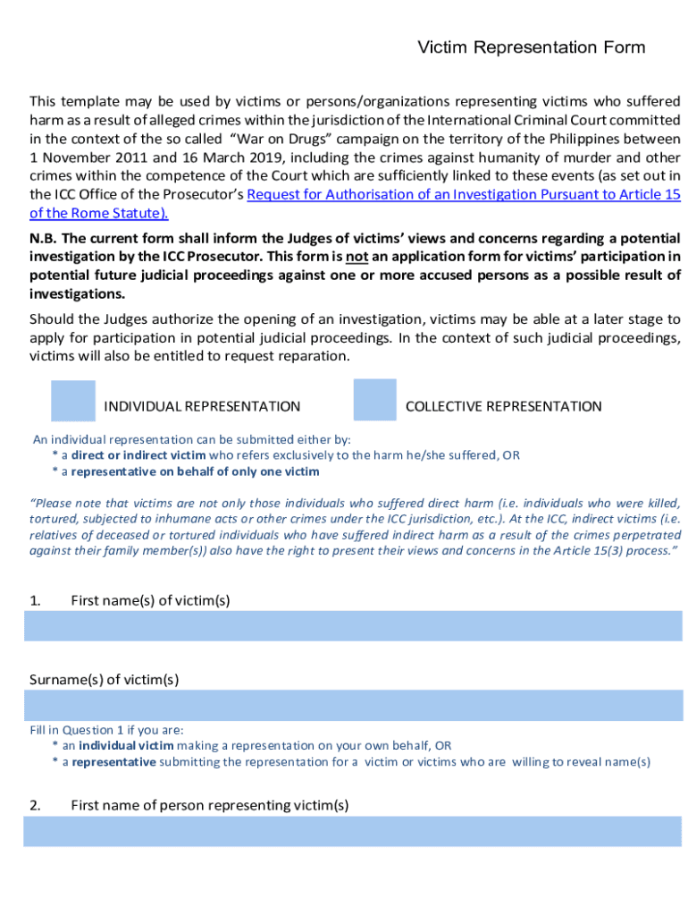 Fillable Online Victim Representation Form - International Criminal ...