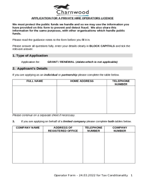 Application for a Private Hire Vehicle Operators Licence Doc Template ...