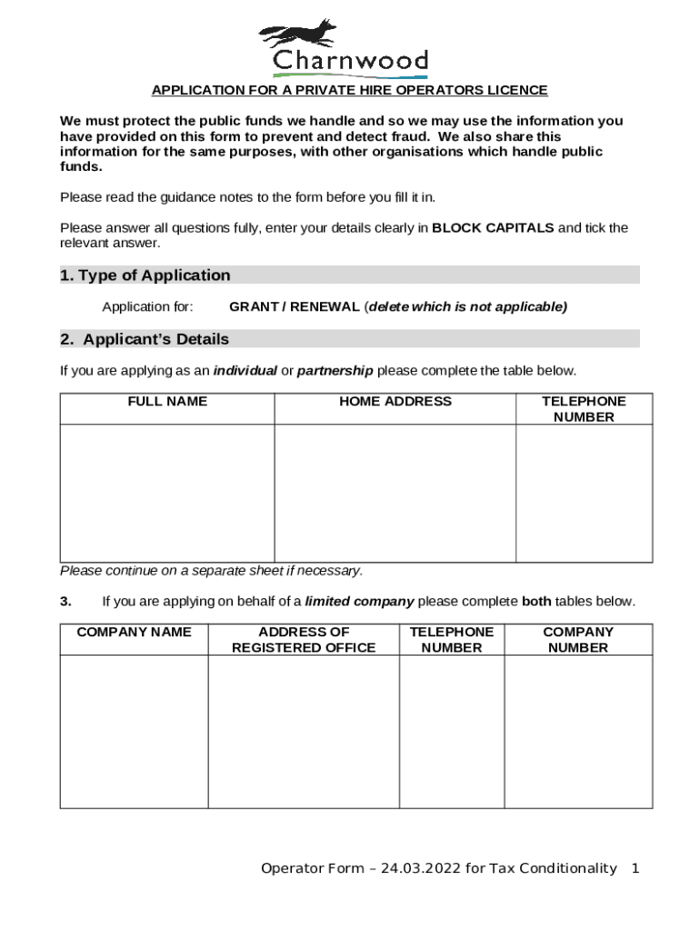 Application for a Private Hire Vehicle Operators Licence Doc Template ...