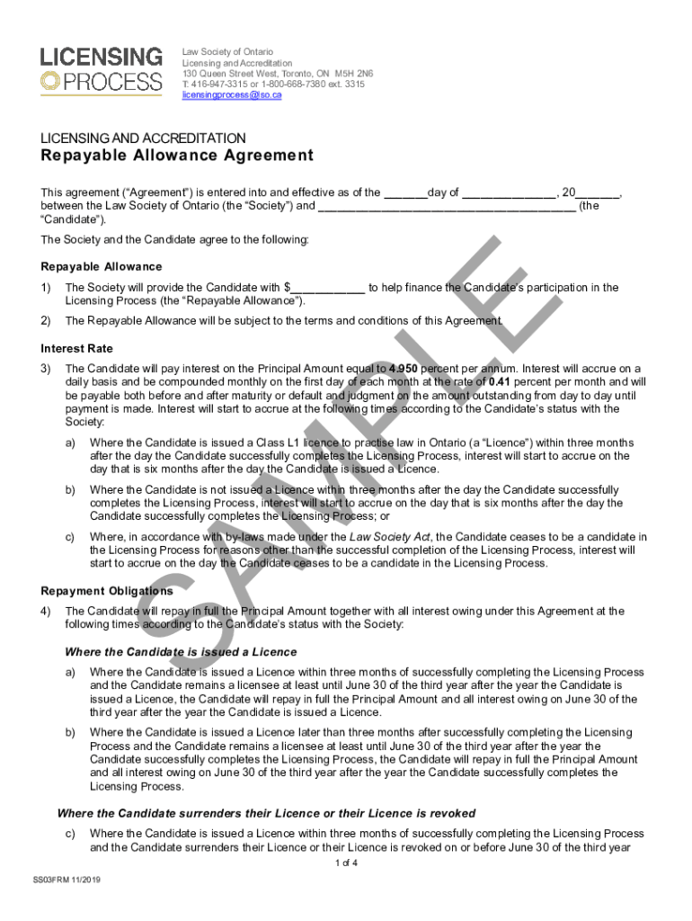 Fillable Online Repayable Allowance Agreement (Sample). Repayable ...