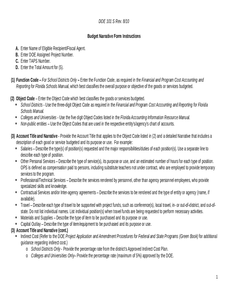 Budget Narrative Instructions - Florida Department of Education Doc ...