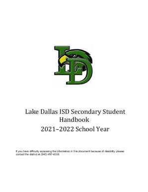 Fillable Online Lake Dallas ISD Secondary Student Handbook 20212022 ...