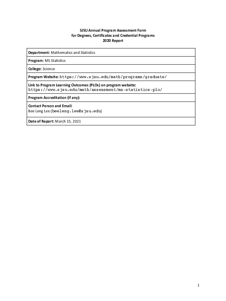 Fillable Online SJSU Annual Program Assessment Form for Degrees ...