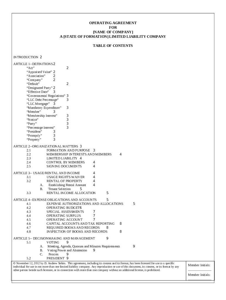 Sample 3+ Member Member-Managed LLC Operating Agreement. template for ...