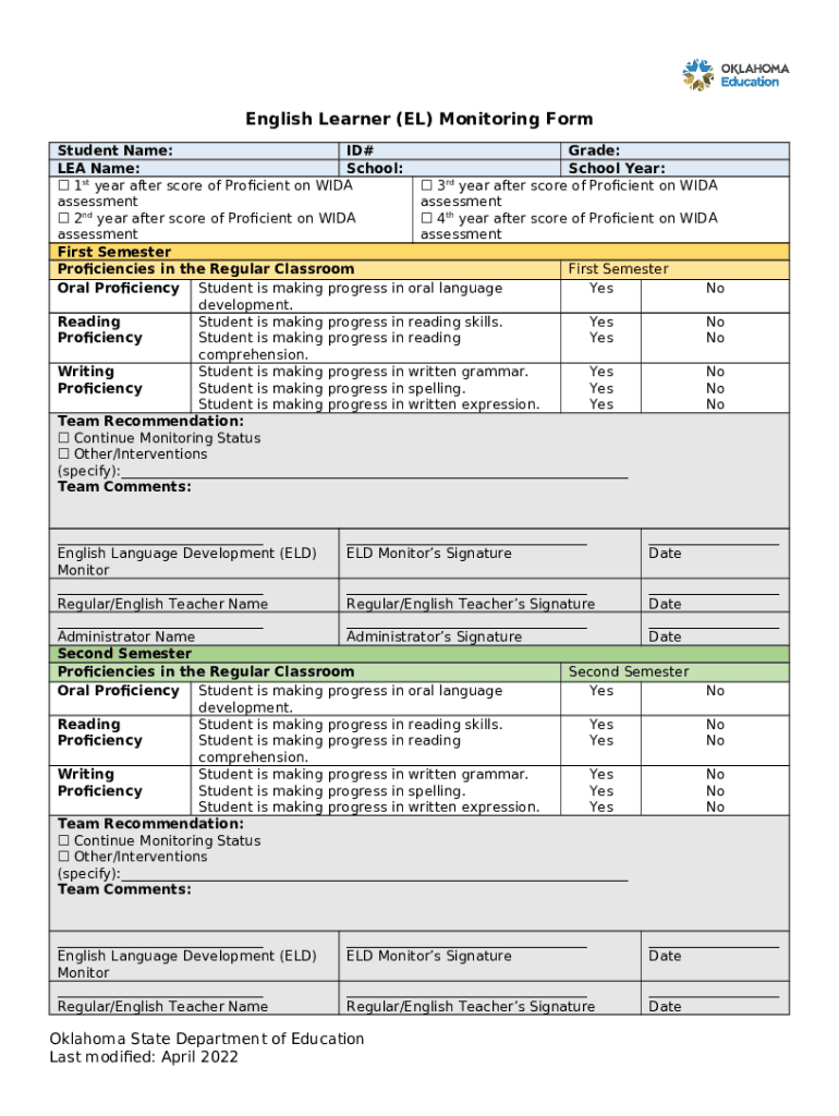 English Learner (EL) Monitoring - Oklahoma State Department of ...