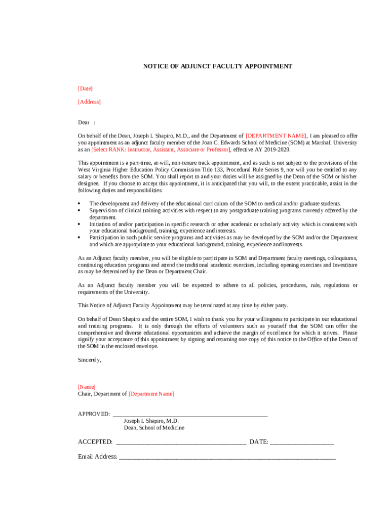jcesom.marshall.eduvolunteer-appointmentNOTICE OF ADJUNCT FACULTY APPOINTMENT - Marshall ...