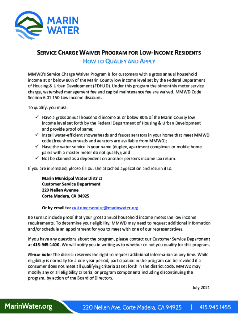 Fillable Online service charge waiver program for low-income residents ...