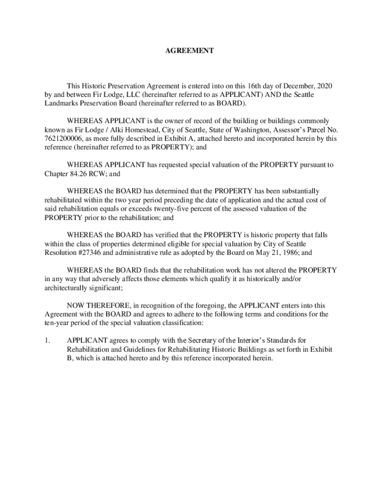 Fillable Online AGREEMENT This Historic Preservation Agreement is entered into ... Fax Email ...