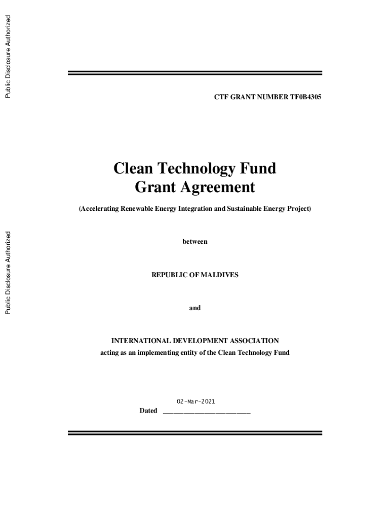 Fillable Online Clean Technology Fund Grant Agreement - World Bank Fax ...