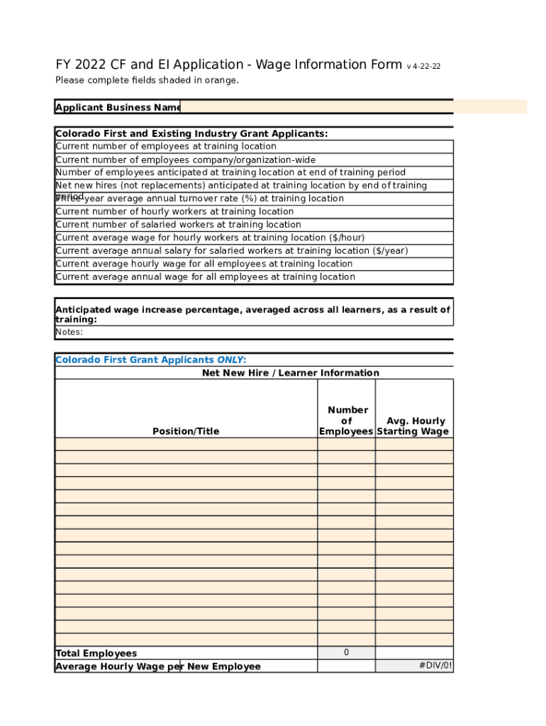 Fillable Online FY 2022 CF and EI Application - Wage Information Form v ...