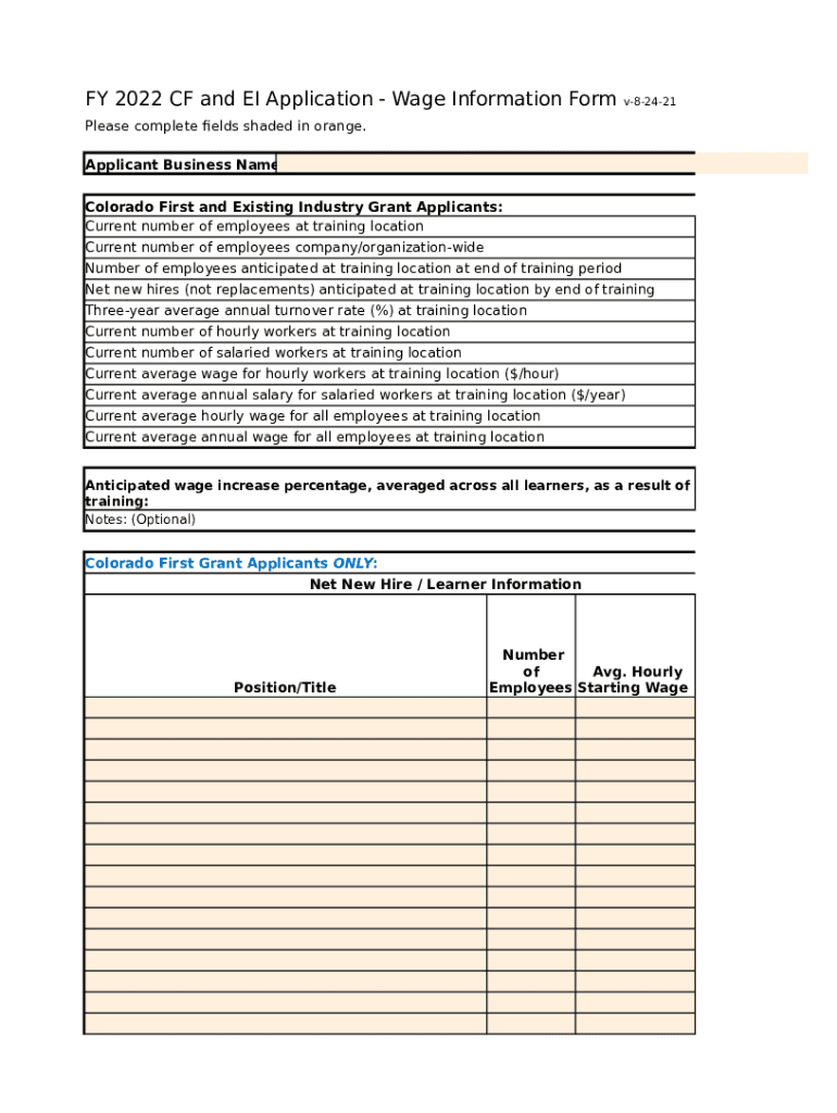 Fillable Online FY 2022 CF and EI Application - Wage Information Form v ...