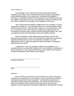 Employee Handbook Acknowledgement: Free SampleEddy Doc Template | pdfFiller